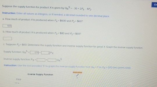 Solved Ch Suppose the supply function for product X is given | Chegg.com
