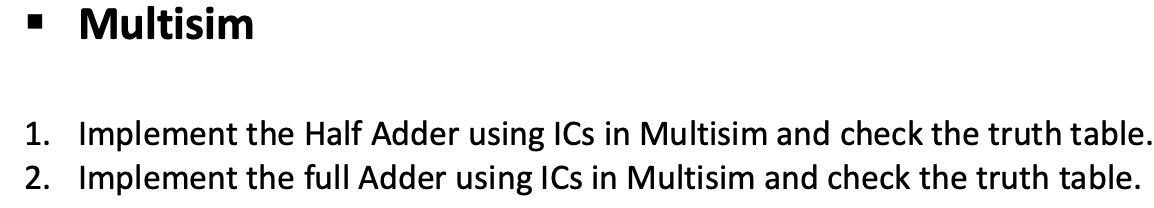 Solved 1. Implement the Half Adder using ICs in Multisim and | Chegg.com