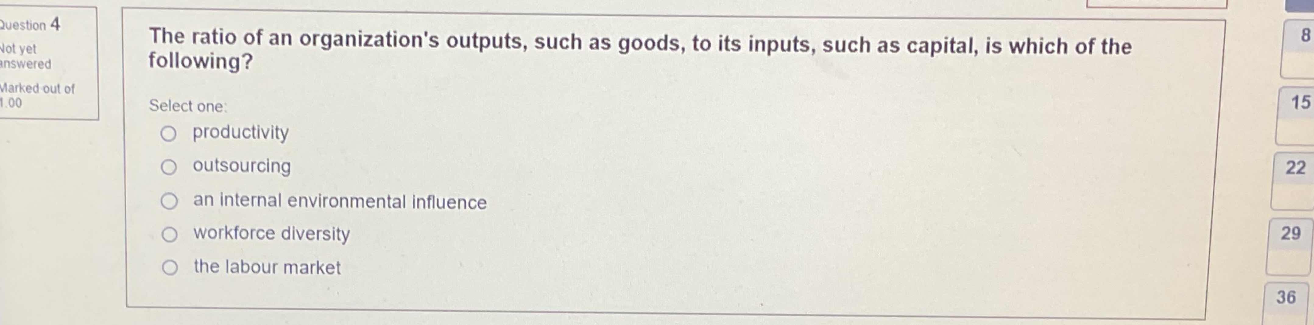 Solved The ratio of an organization's outputs, such as | Chegg.com