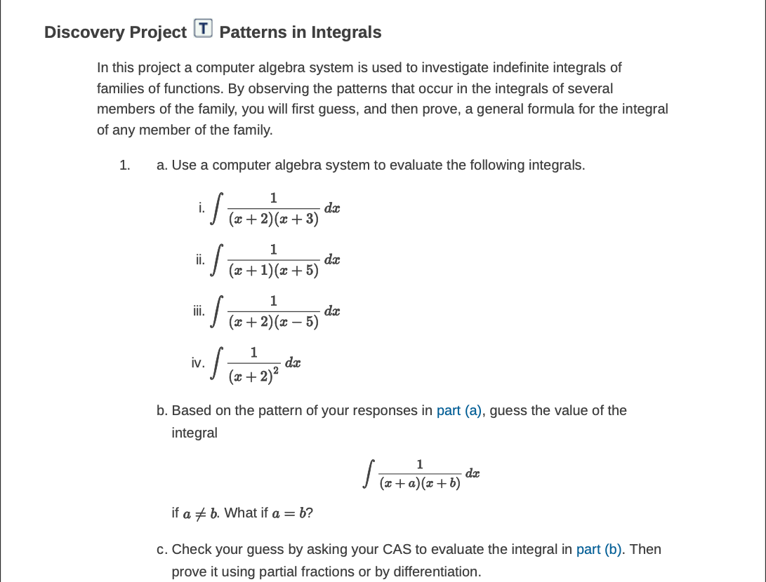 Solved Discovery Project Patterns in Integrals In this | Chegg.com
