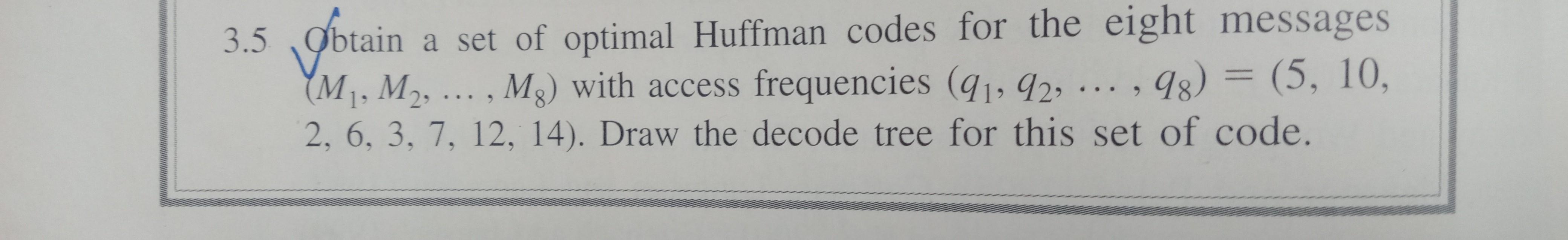 3.5 ∮ btain a set of optimal Huffman codes for the | Chegg.com