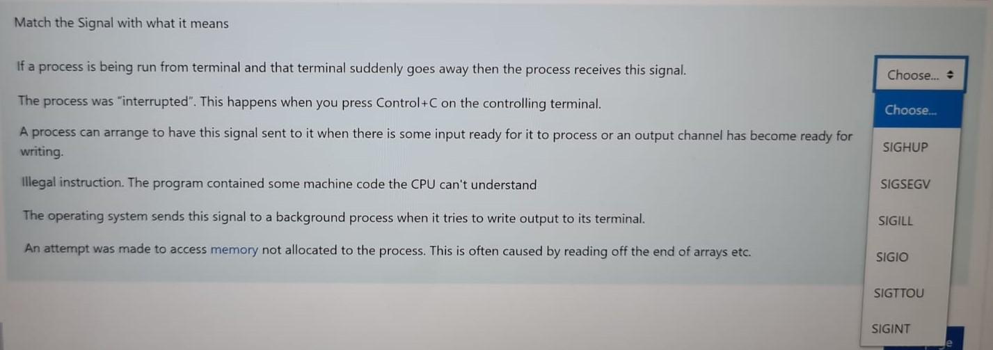 Solved Match the Signal with what it means If a process is | Chegg.com