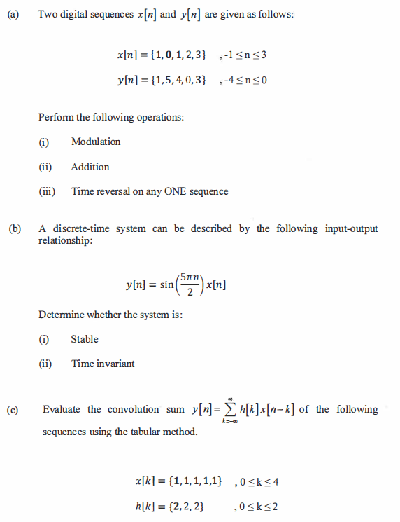 Solved (a) Two digital sequences x[n] and y[n] are given as | Chegg.com
