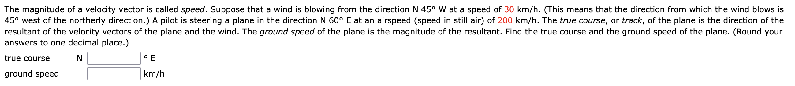Solved answers to one decimal place.) true course ground | Chegg.com
