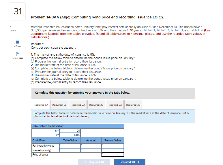 Solved 31 3 points eBook References Problem 14-8AA (Algo) | Chegg.com