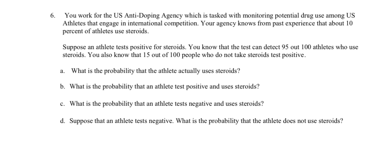 Solved You work for the US Anti-Doping Agency which is | Chegg.com