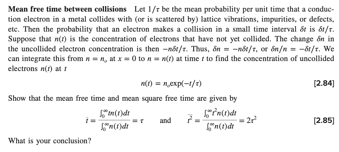 Solved = Mean free time between collisions Let 1/t be the | Chegg.com