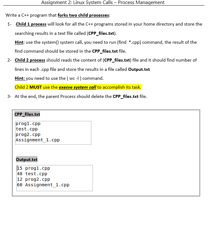 Solved Assignment 2: Linux System Calls - Process Management | Chegg.com