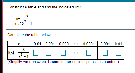 Solved Construct a table and find the indicated limit. х lim | Chegg.com