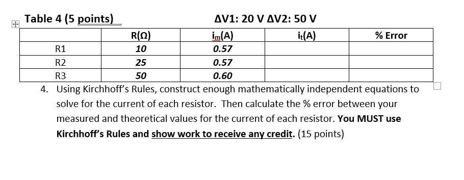 Solved Table 4 ( 5 points) ΔV1:20 V ΔV2:50 V 4. Using | Chegg.com