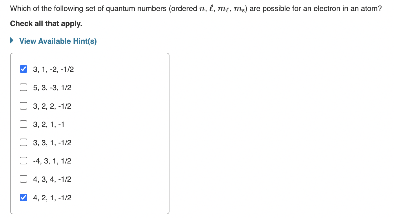 Solved Which of the following set of quantum numbers | Chegg.com