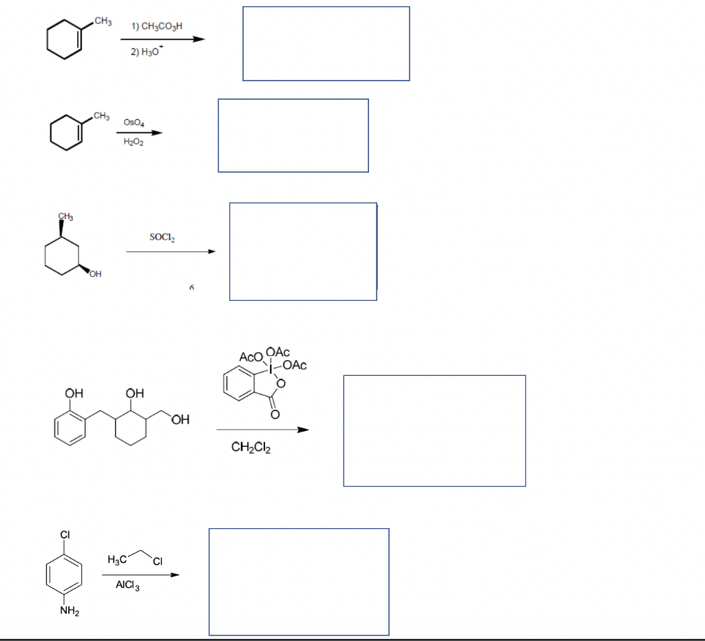 Solved CH3 1) CH3CO3H 2) H30* CH3 OSO4 H2O2 SOCI, Aco OAC | Chegg.com