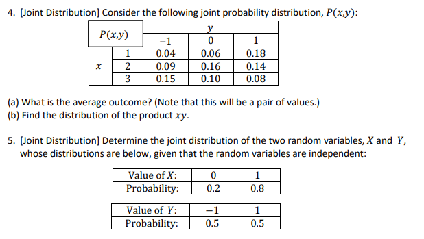 Solved 4. [Joint Distribution] Consider the following joint | Chegg.com