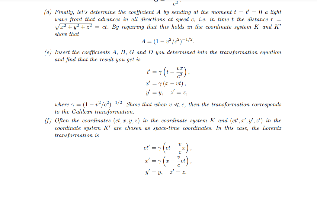 Solved Exercise 2.1 Let's derive the Lorentz transformation | Chegg.com
