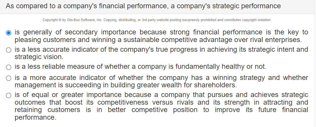 Solved As compared to a company's financial performance, a | Chegg.com