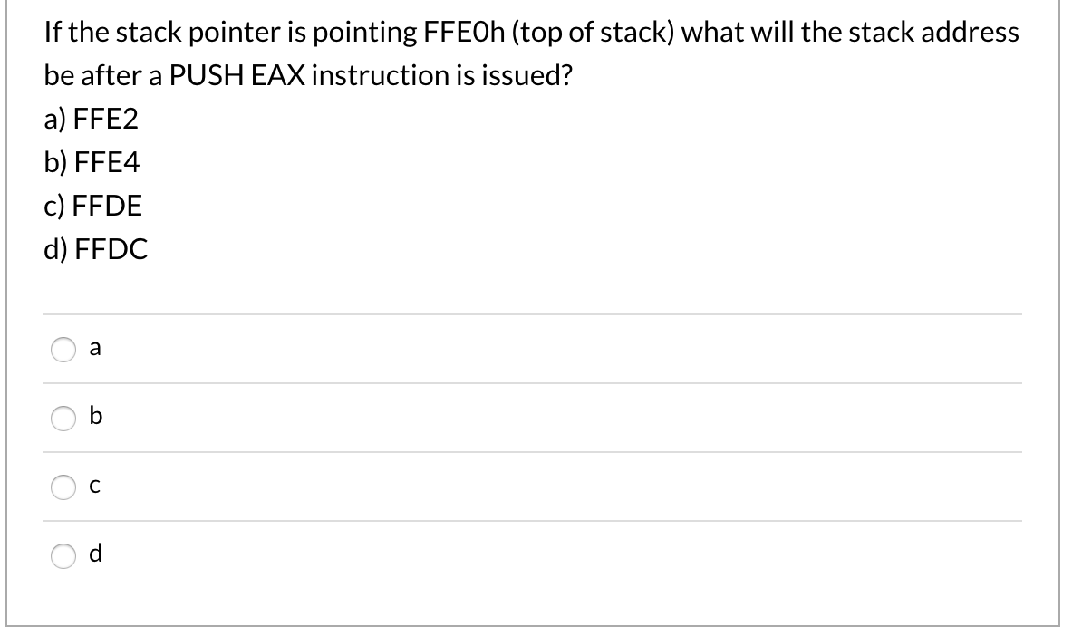 Solved If the stack pointer is pointing FFEOh (top of stack) | Chegg.com