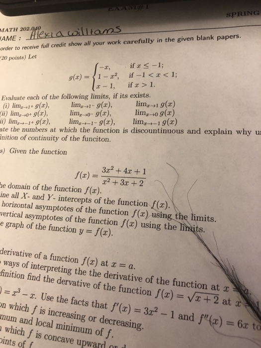 Solved SPRING MATH 202.040 AME order to receive full credit | Chegg.com