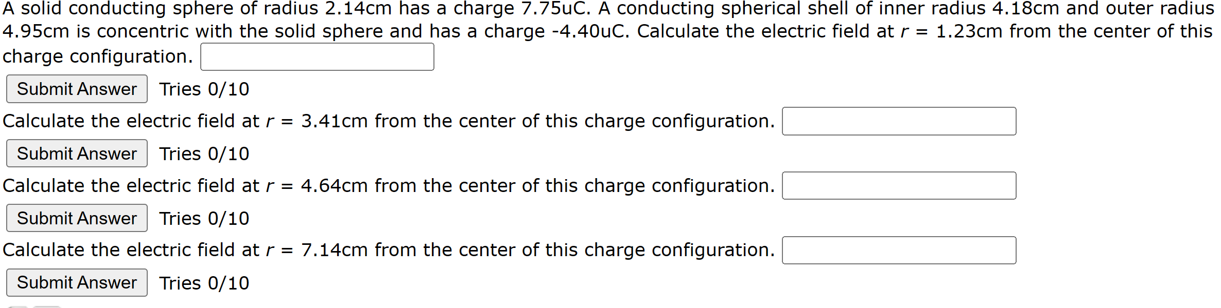 Solved A solid conducting sphere of radius 2.14cm ﻿has a | Chegg.com