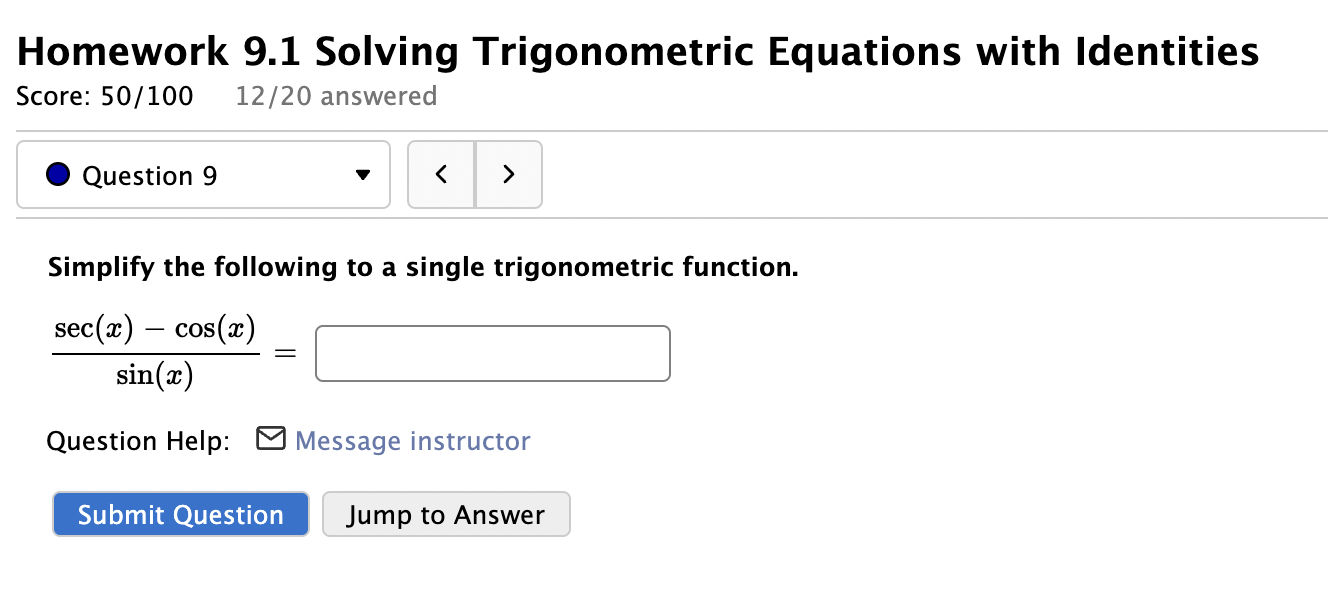 Solved Homework 9.1 Solving Trigonometric Equations with | Chegg.com