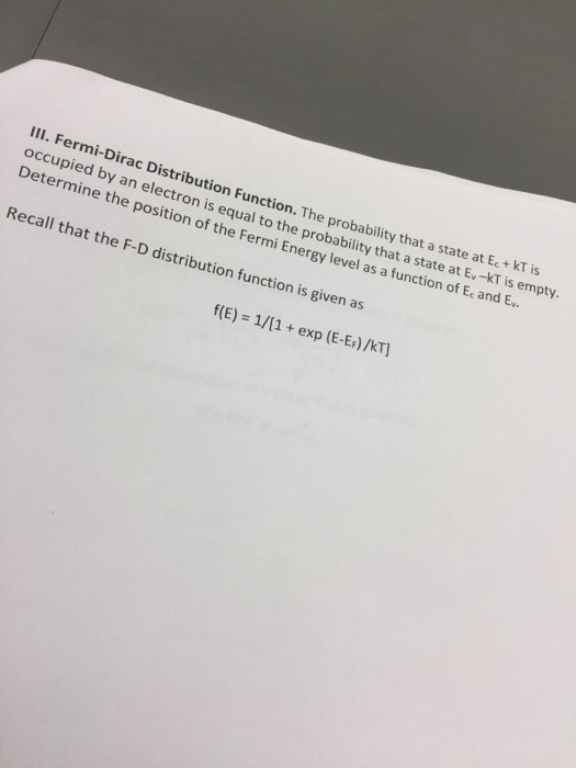 Solved Fermi Dirac Distribution Function. The probability | Chegg.com