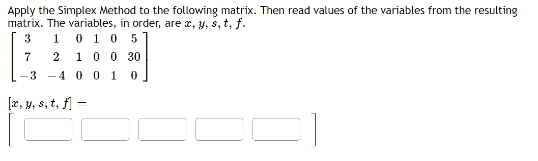 Solved 1 Apply the Simplex Method to the following matrix. | Chegg.com