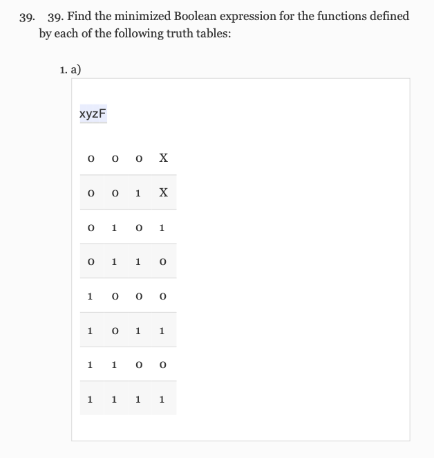 Solved 39. 39. Find the minimized Boolean expression for the | Chegg.com Solved 39. 39. Find the minimized Boolean expression for the | Chegg.com