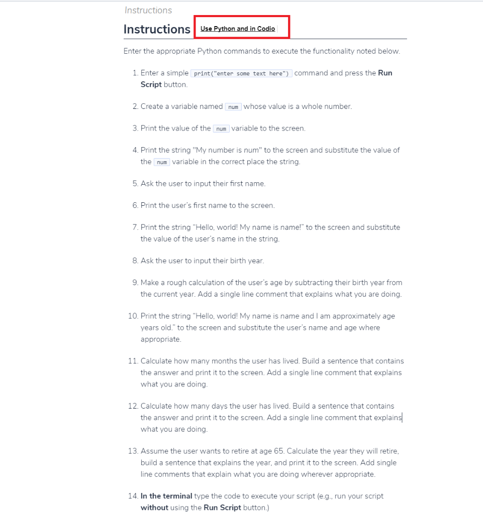 Solved Instructions Instructions Use Python And In Codio