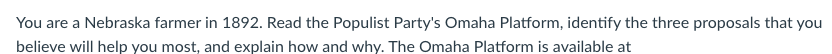Solved You are a Nebraska farmer in 1892. Read the Populist | Chegg.com