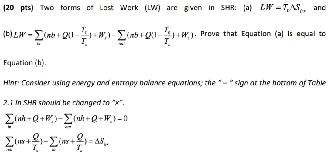 (20 pts) Two forms of Lost Work (LW) are given in | Chegg.com