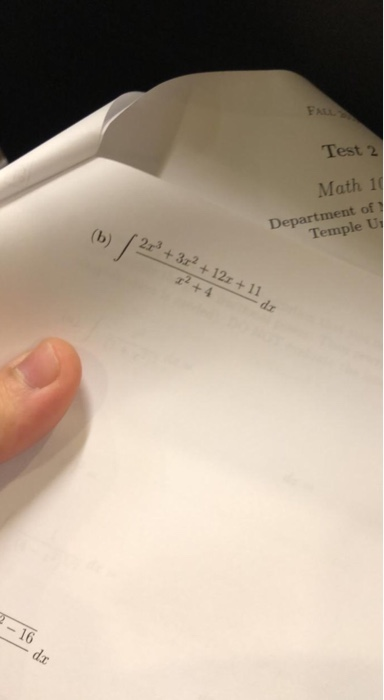 Solved FALL Test 2 Math 1 Department of Temple U (b) | Chegg.com