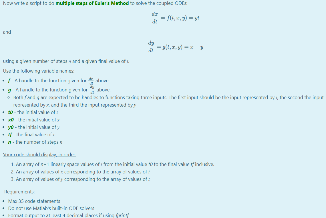 Solved Now write a script to do multiple steps of Euler's | Chegg.com