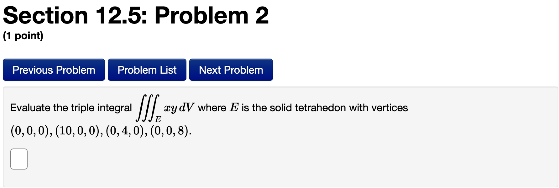 Solved Section 12.5: Problem 2 (1 point) Previous Problem | Chegg.com