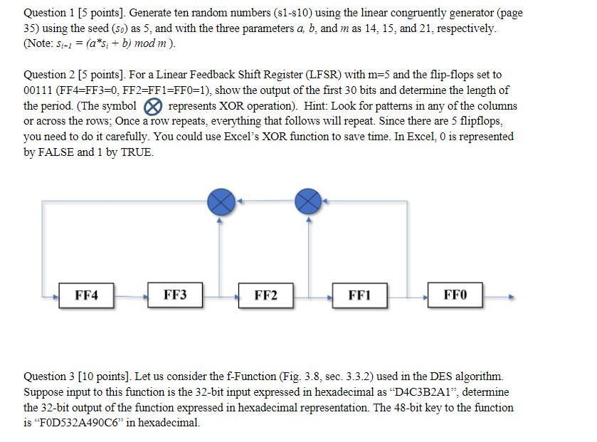 Solved Question 1 [5 points]. Generate ten random numbers ( | Chegg.com