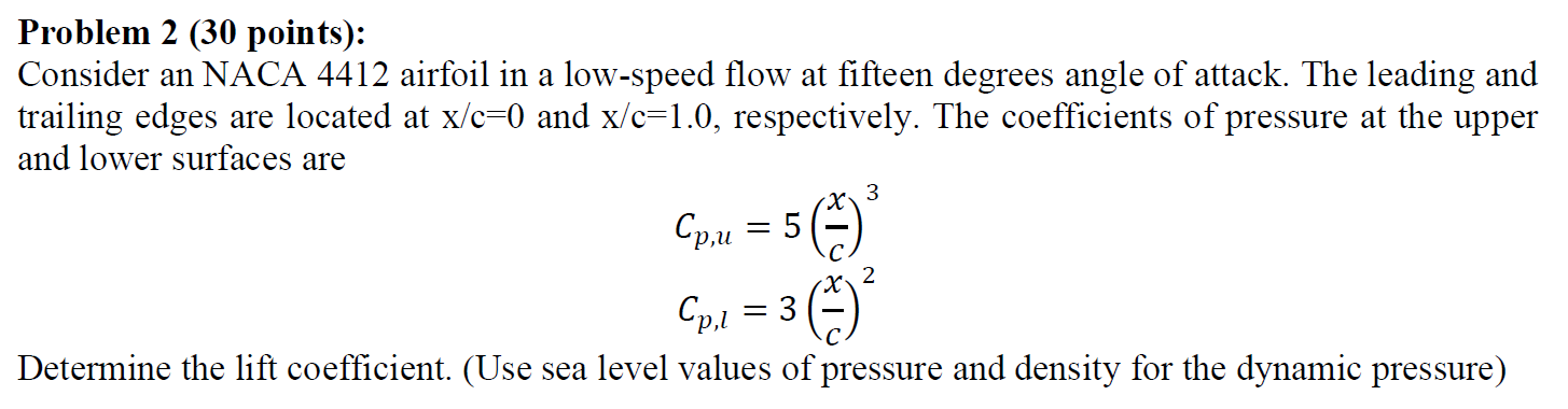Solved Problem 2 (30 points): Consider an NACA 4412 airfoil | Chegg.com