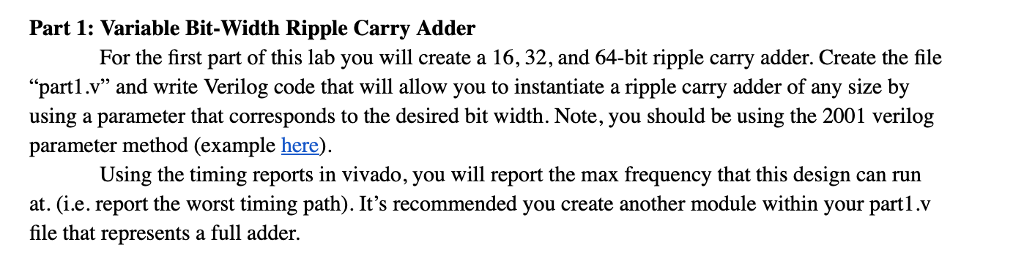 Part 1: Variable Bit-Width Ripple Carry Adder For the | Chegg.com