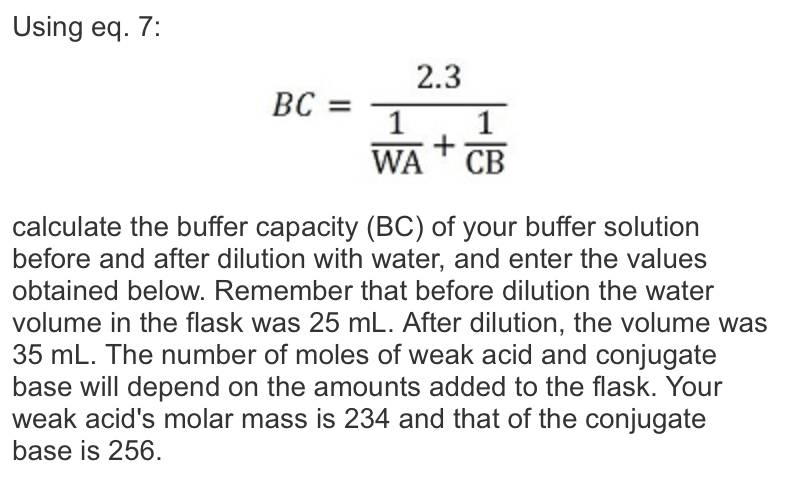 Solved Using eq. 7: calculate the buffer capacity (BC) of | Chegg.com
