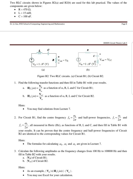 Solved Two RLC circuits shown in Figures B2(a) and B2(b) are | Chegg.com