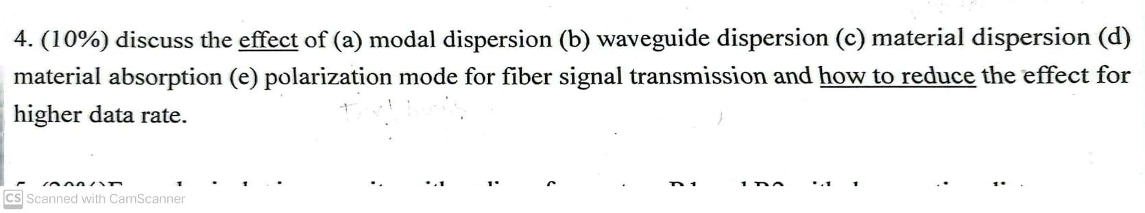 Solved 4. (10\%) discuss the effect of (a) modal dispersion | Chegg.com