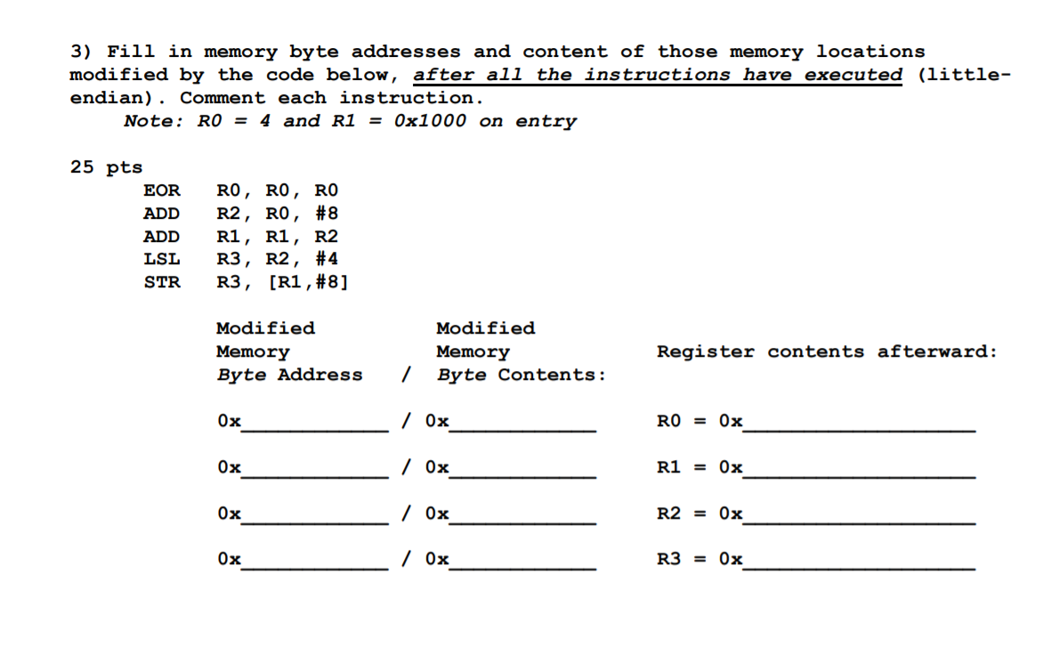 Solved 3) Fill in memory byte addresses and content of those | Chegg.com