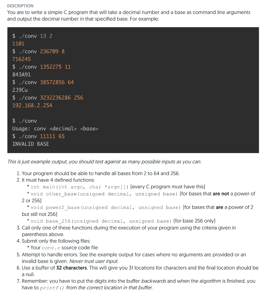 DESCRIPTION You are to write a simple C program that | Chegg.com
