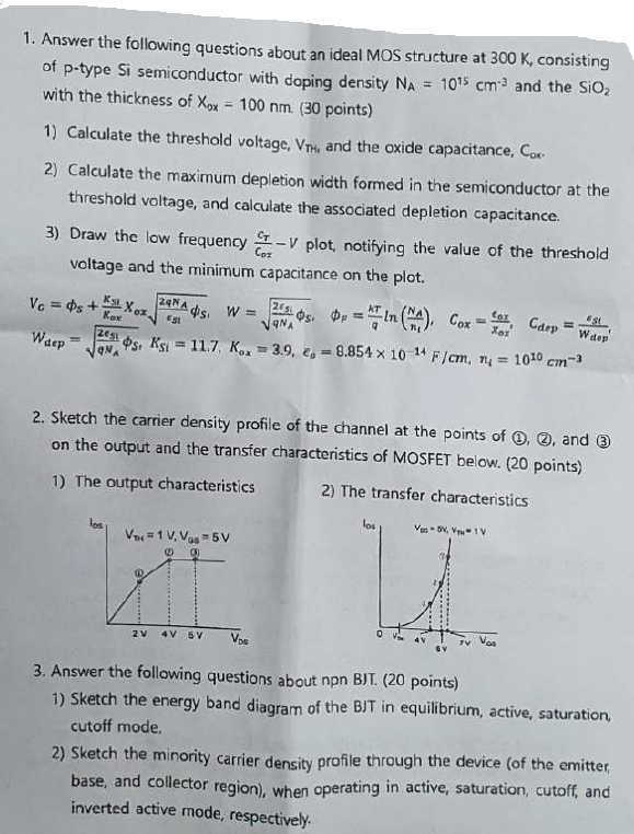 Solved 1. Answer the following questions about an ideal MOS | Chegg.com