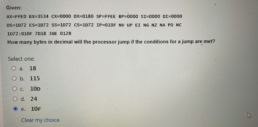 Solved What is the hexadecimal encoding for "JGE" for a jump | Chegg.com