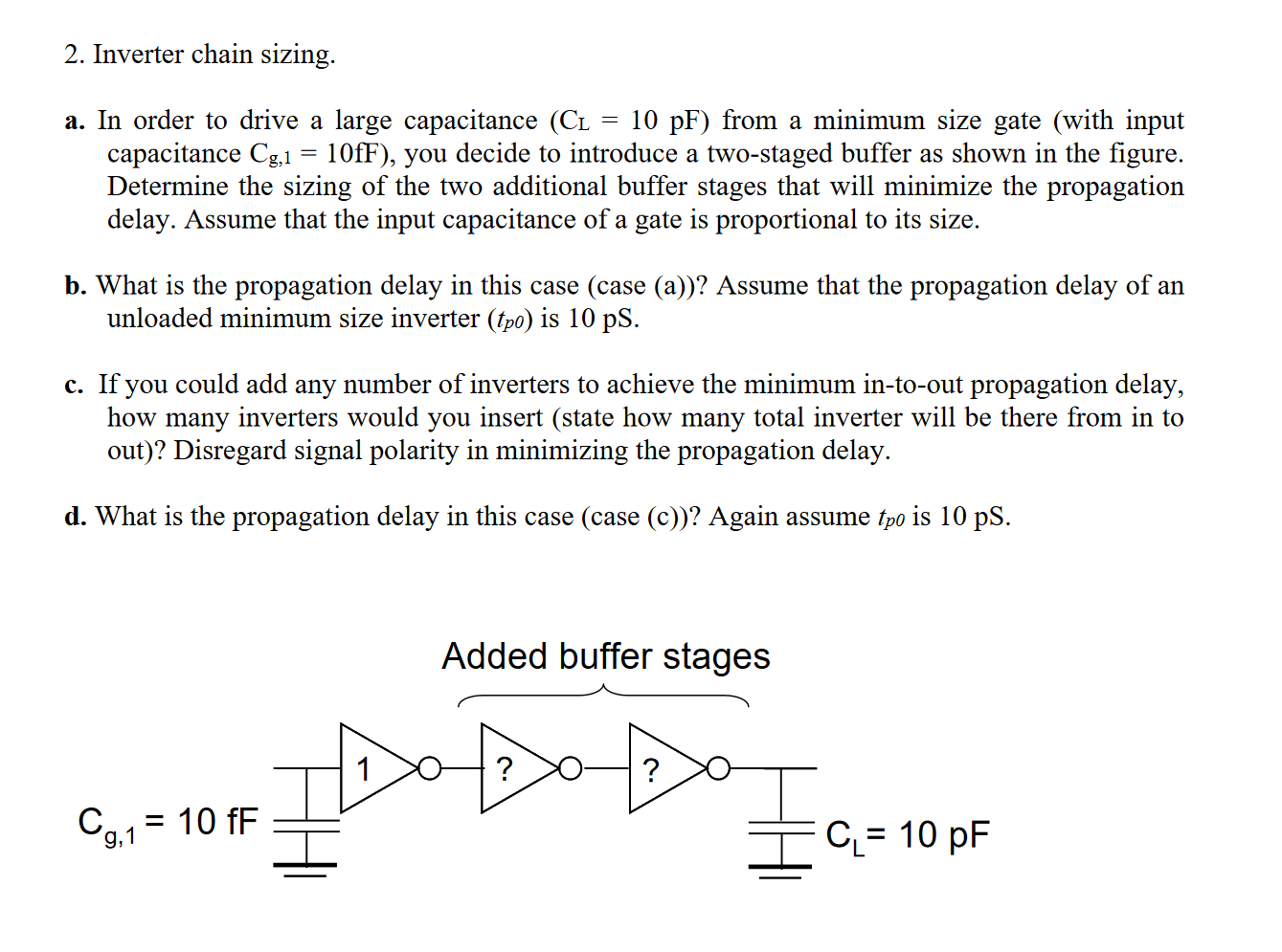 Solved 2. Inverter chain sizing. a. In order to drive a | Chegg.com