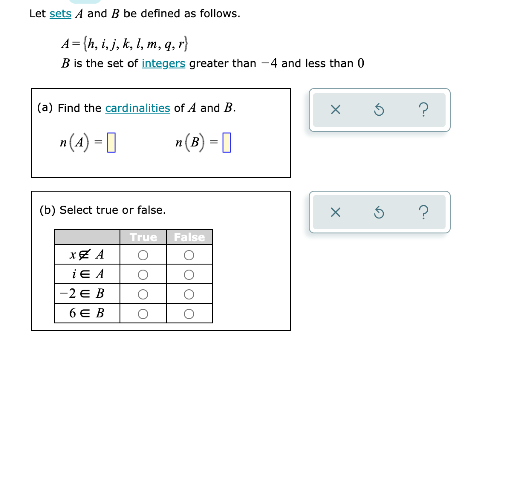 Solved Let sets A and B be defined as follows. A={h, i, j, | Chegg.com
