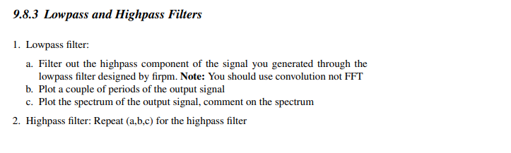 Solved 9.8.3 Lowpass and Highpass Filters 1. Lowpass filter: | Chegg.com