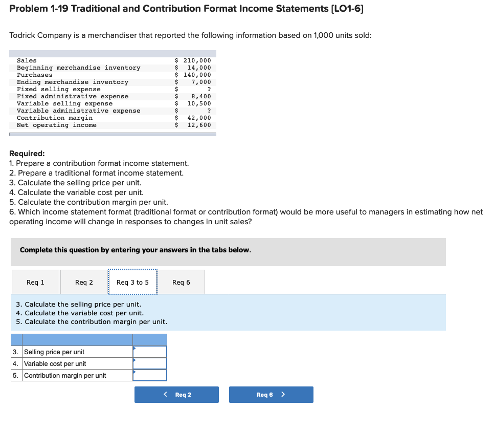 Solved Problem 1-19 Traditional and Contribution Format | Chegg.com