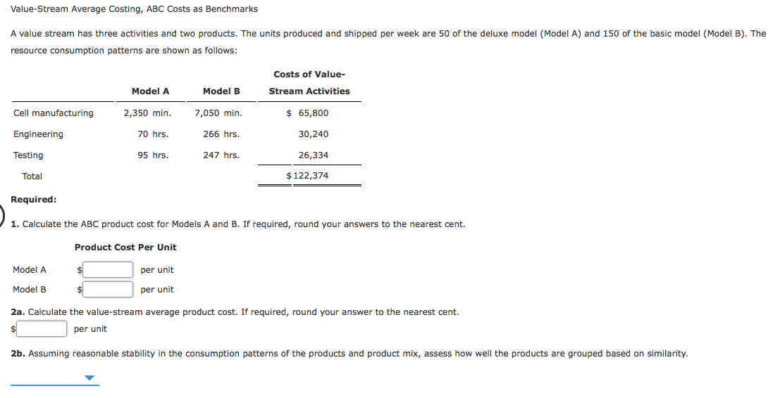 Solved Value-Stream Average Costing, ABC Costs as Benchmarks | Chegg.com