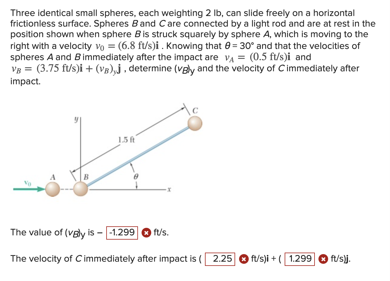 Solved Three identical small spheres, each weighting 2lb, | Chegg.com