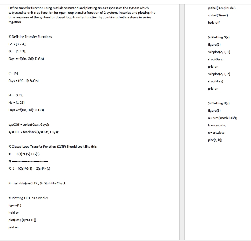 Solved Define Transfer Function Using Matlab Command And 9226