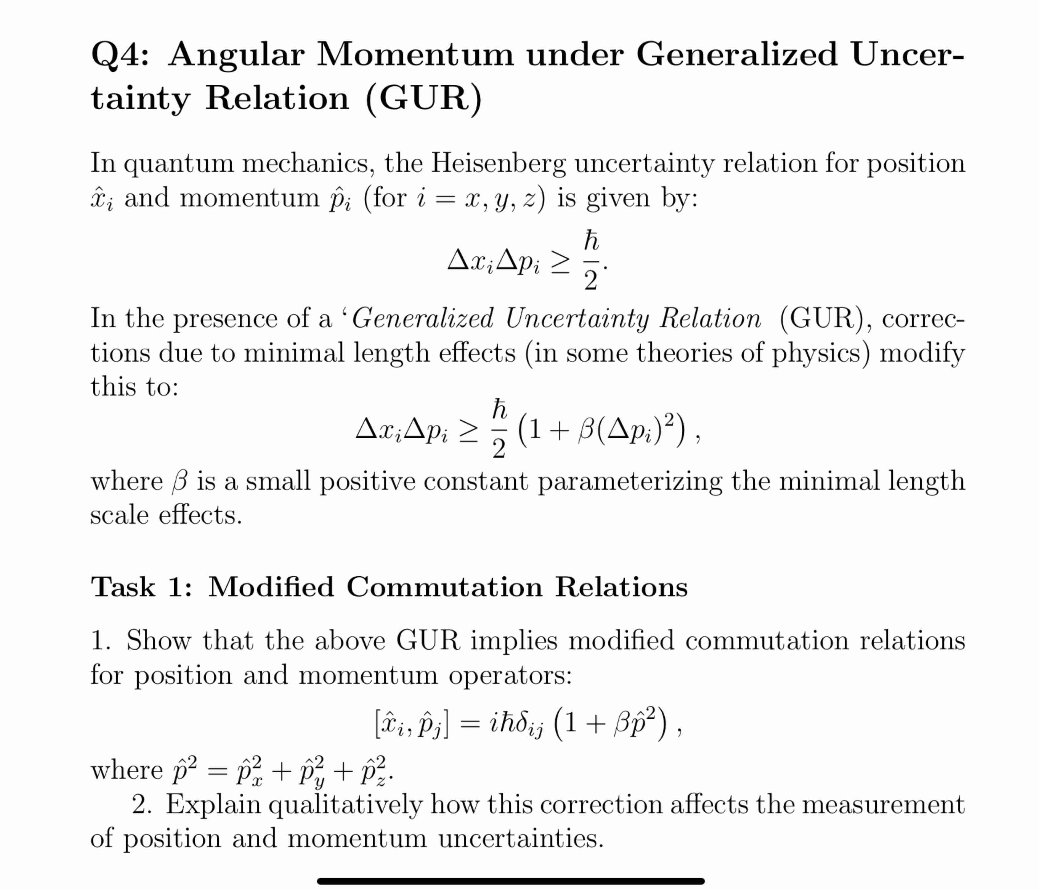 Q4: Angular Momentum under Generalized Uncer-tainty | Chegg.com
